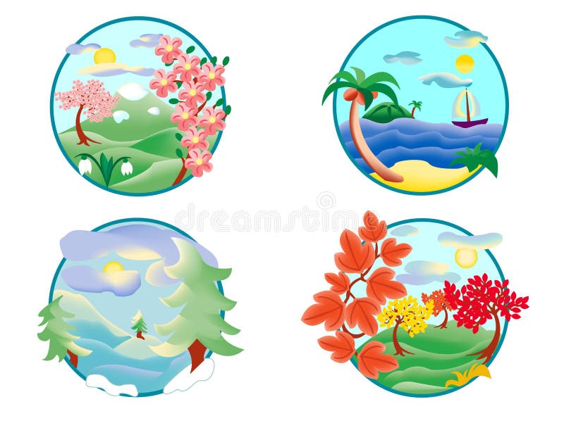 Las cuatro estaciones ilustración del vector. Ilustración de verano ...