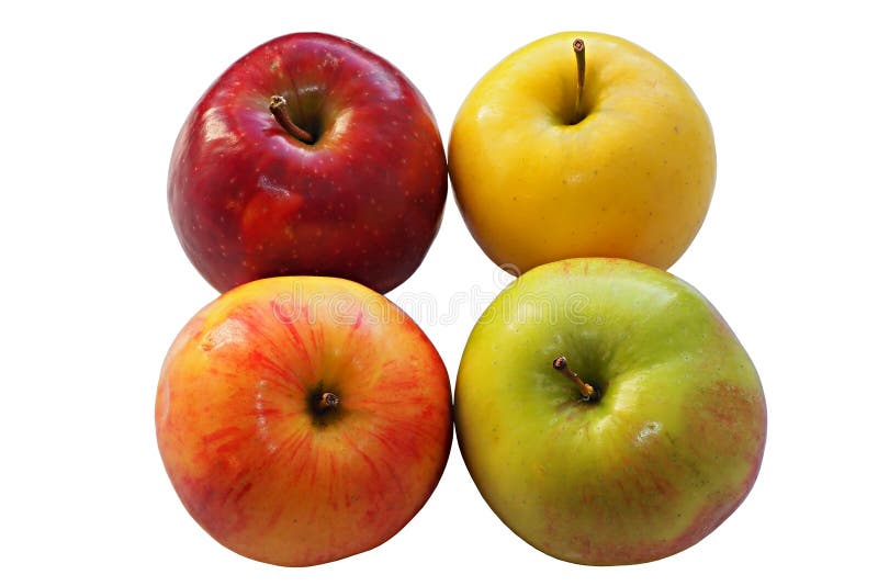 Cuatro Manzanas De Diversos Colores Imagen de archivo - Imagen de ...