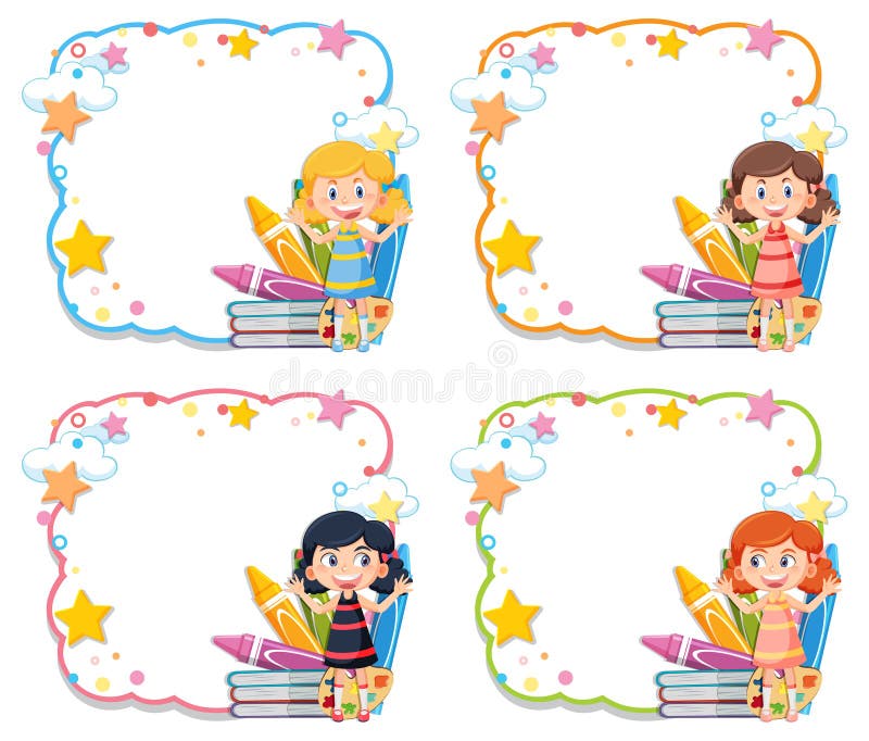 Cuatro Marcos Con Niños Leyendo Ilustración del Vector - Ilustración de ...