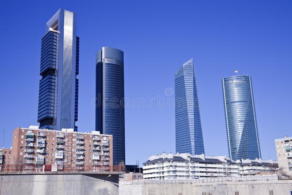 Cuatro Torres in Madrid stock image. Image of urban, skyline - 18565623