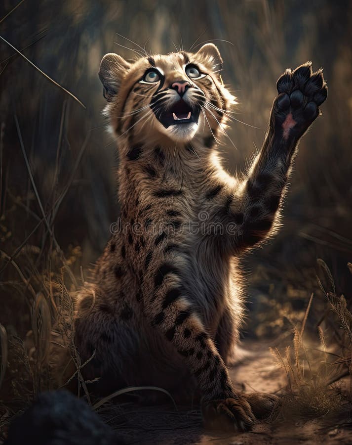 A Cub with Its Hand Raised Like an Adult Cat, Ai-generated Artwork ...
