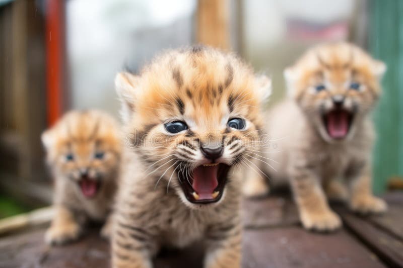 Cub Trying To Roar Next To Siblings Stock Photo - Image of lion, family ...