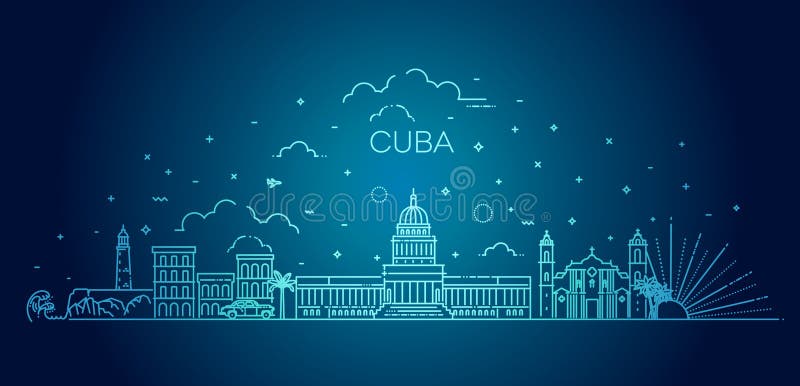 Cuba Architecture Line Skyline Illustration Stock Vector - Illustration ...