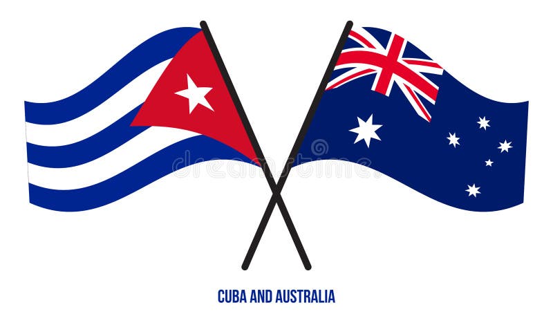 Cuba and Australia Flags Crossed and Waving Flat Style. Official ...