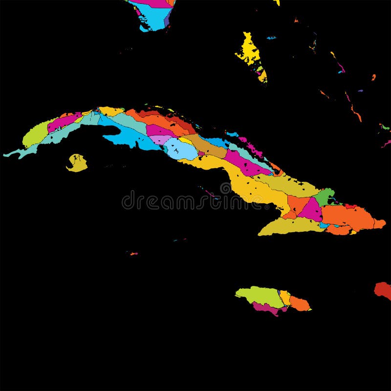 Cuba, Caribbean, Colorful Vector Map on Black Stock Vector ...