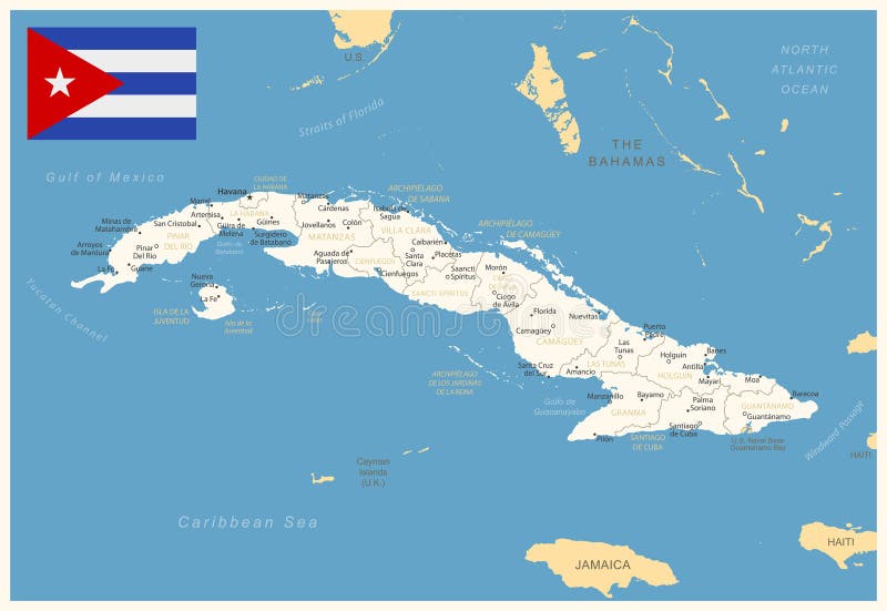Cuba - Detailed Map with Administrative Divisions and Country Flag ...