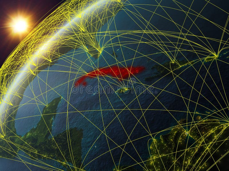 Cuba on Earth with network stock illustration. Illustration of render ...