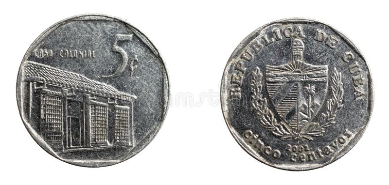 Cuba Five Centavos Coin on a White Isolated Background Stock Image ...