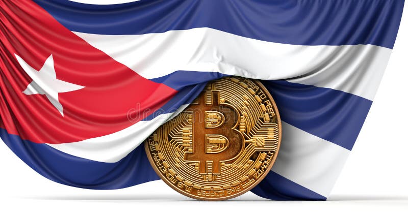 Cuba Flag Draped Over a Bitcoin Cryptocurrency Coin. 3D Rendering Stock ...
