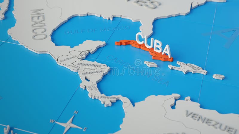 Cuba Highlighted on a White Simplified 3D World Map. Digital 3D Render ...
