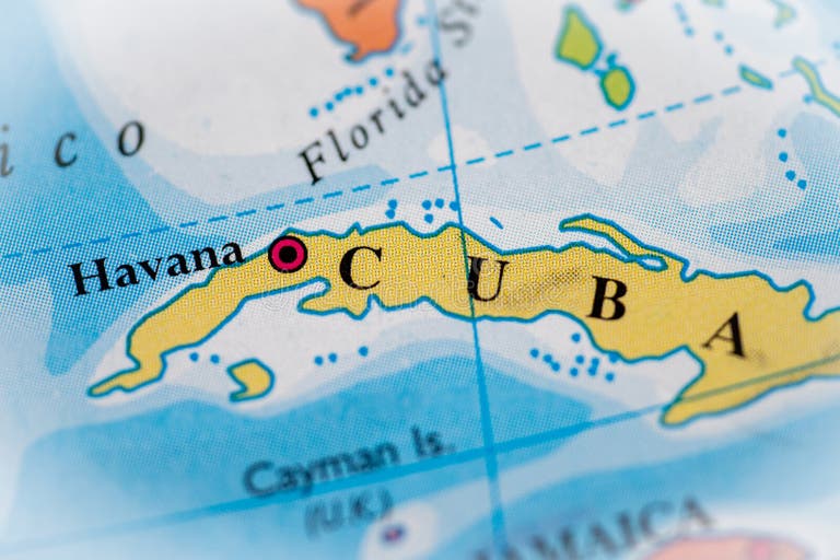Cuba Highlighted on a World Map Stock Photo - Image of atlas, cities ...