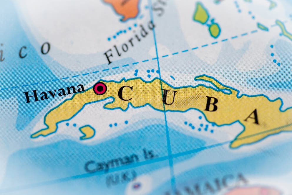 Cuba Highlighted on a World Map Stock Photo - Image of atlas, cities ...