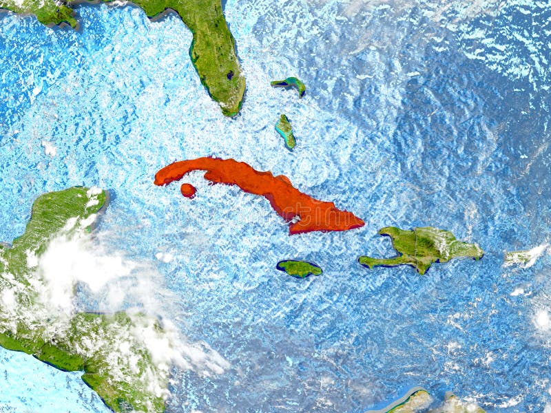 Cuba on map with clouds stock illustration. Illustration of orbit ...
