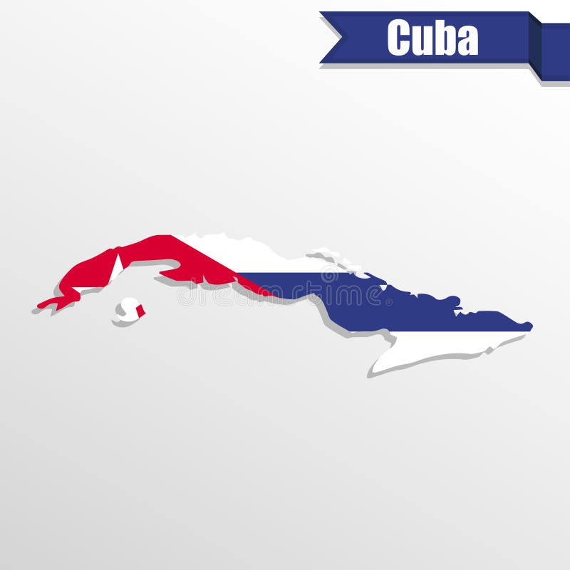 Cuba Map with Flag Inside and Ribbon Stock Illustration - Illustration ...