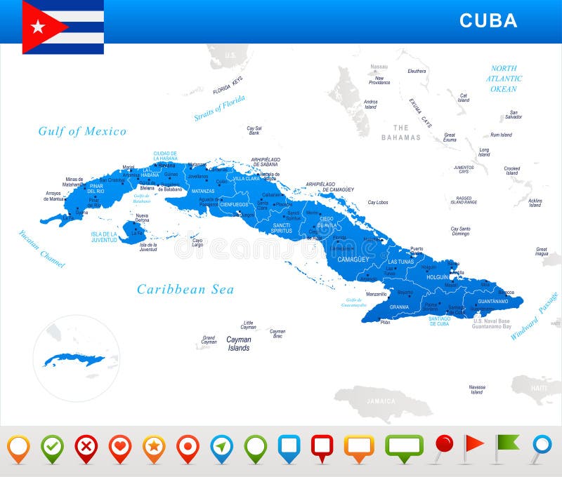 Cuba - Map, Flag and Navigation Icons - Detailed Vector Illustration ...