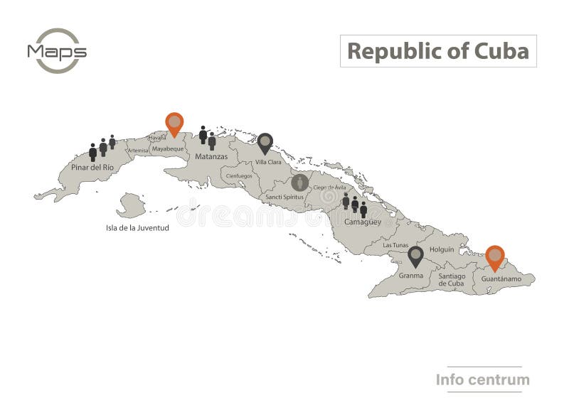 Cuba Map, Individual Regions with Names, Infographics and Icons Stock ...