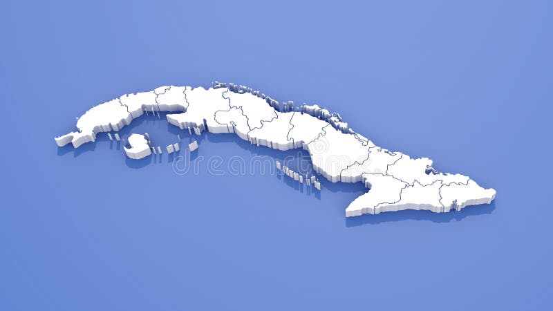 Cuba Map with State Borders on Blue Background. 3D Render. Stock ...
