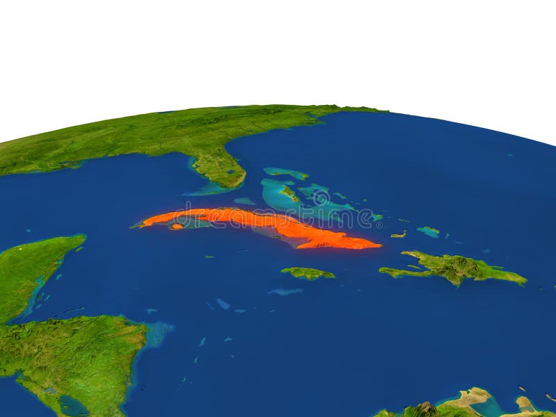 Cuba in red from orbit stock illustration. Illustration of render ...