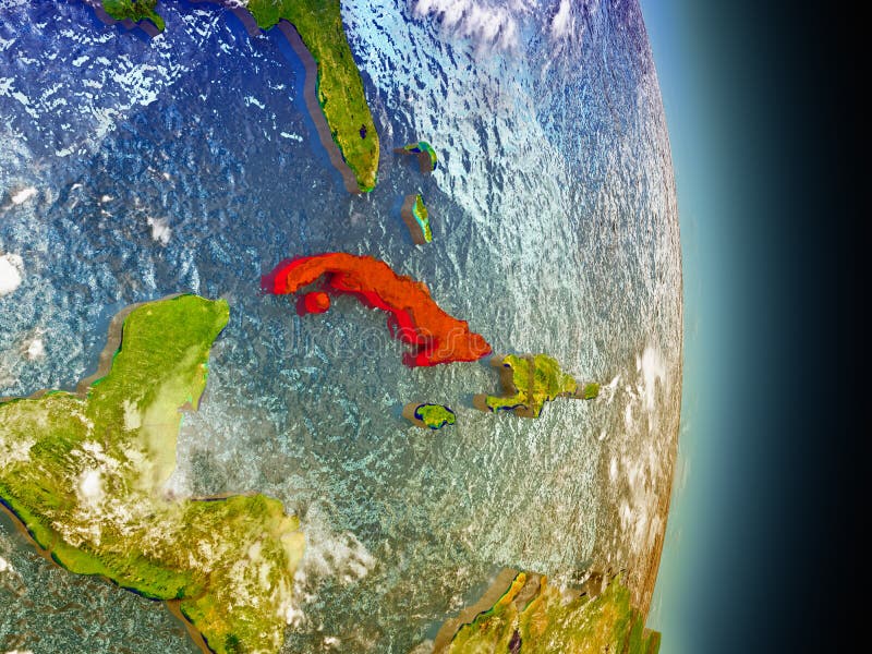 Cuba in red from space stock illustration. Illustration of america ...