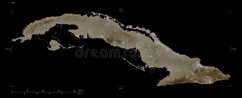 Cuba shape on black. Sepia stock illustration. Illustration of land ...