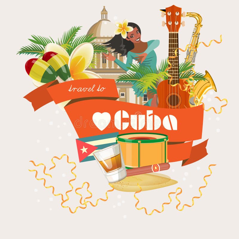Cuba Travel Colorful Card Concept Travel To Cuba Vintage Style