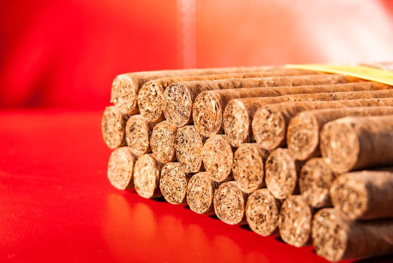 Cuban Cigars on Red Leather Background Stock Image - Image of addiction ...