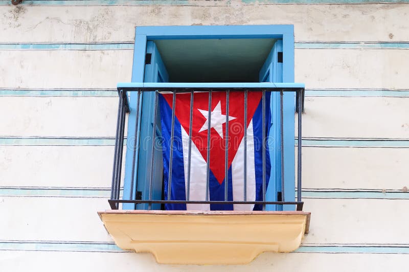 Cuban Flag Displayed in the Colonial Stylish Window Stock Photo - Image ...