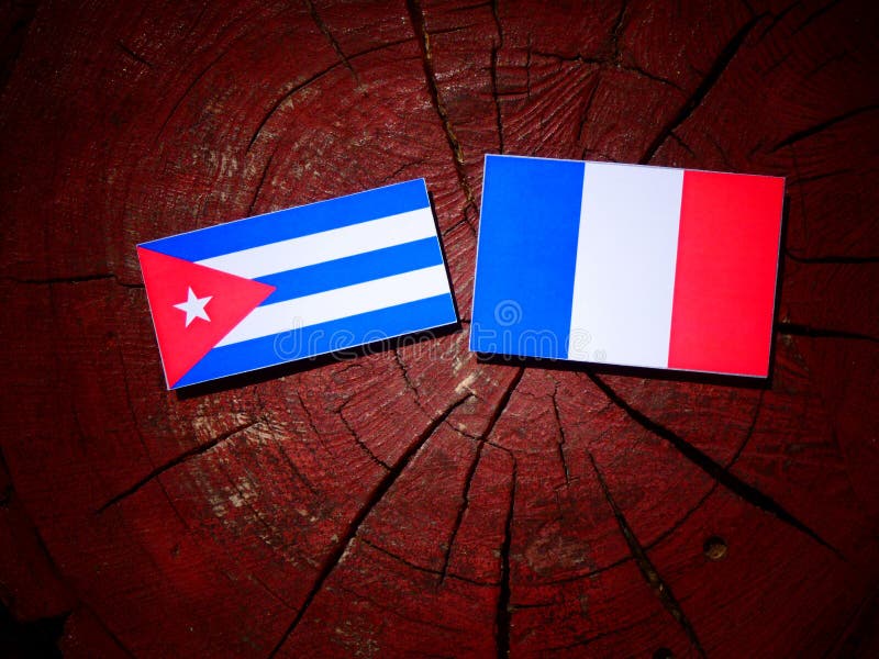 Cuban Flag with French Flag on a Tree Stump Isolated Stock Image ...