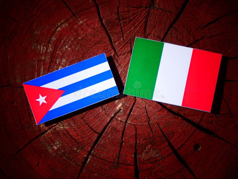Cuban Flag with Italian Flag on a Tree Stump Isolated Stock ...