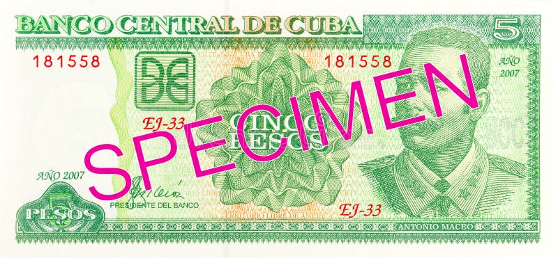 5 Cuban Peso Bank Note Obverse Stock Photo - Image of cuba, america ...