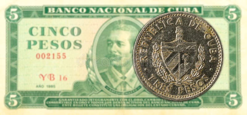 3 Cuban Peso Coin Against 3 Cuban Peso Banknote Stock Photo - Image of ...