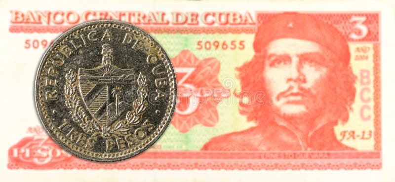 3 Cuban Peso Coin Against 20 Cuban Peso Banknote Stock Image - Image of ...