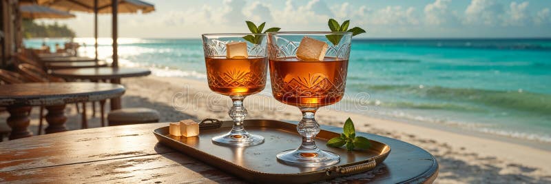 Cuban Rum in Glasses on a Table Against the Backdrop of a Stunning ...
