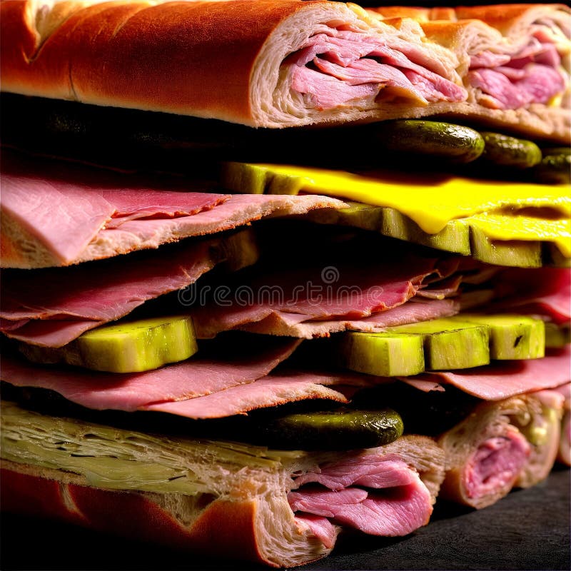 Cuban Sandwich Roast Pork Ham Swiss Cheese Dill Pickles Yellow Mustard
