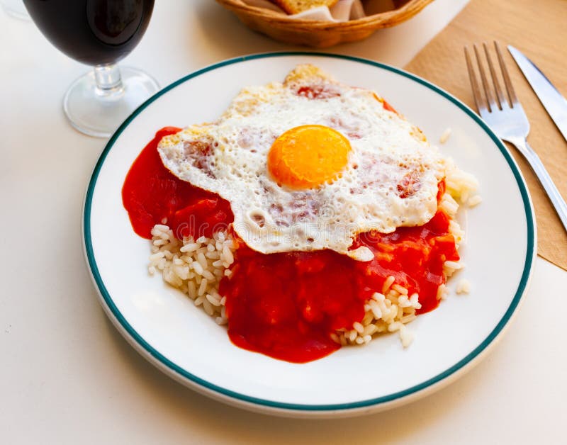 Cuban Style Rice with Gravy and Scrambled Eggs Closeup Stock Image ...