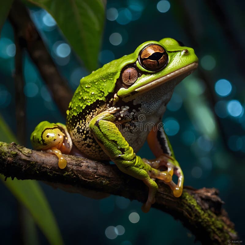 Cuban Tree Frog Illuminated by Moonlight in an Enchanted Rainforest ...