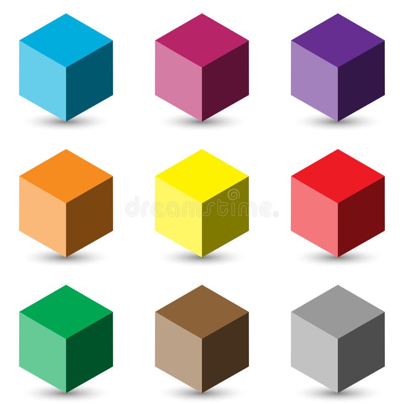 9 Cubes Button Icons 3d Many Colorful Stock Illustration - Illustration ...