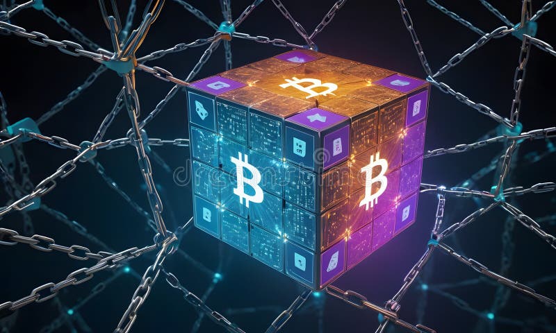 Interconnected Bitcoin Network Cube AI Generative Stock Image - Image ...