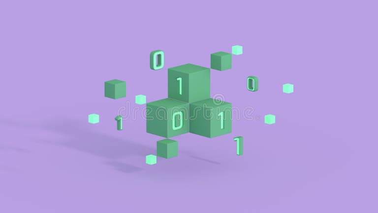 Cube with Binary Code 3D Render Stock Illustration - Illustration of ...