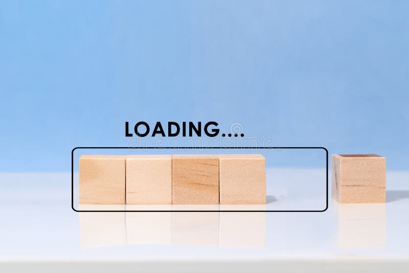 Cube Block To Completing Progress Bar with the Word Loading on Blue ...