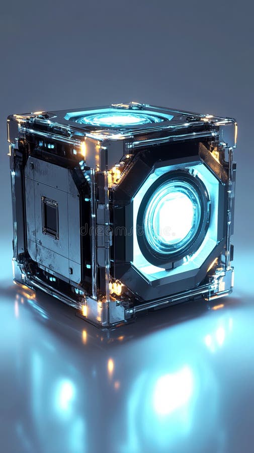 Cube with a Blue Light on it Stock Illustration - Illustration of ...