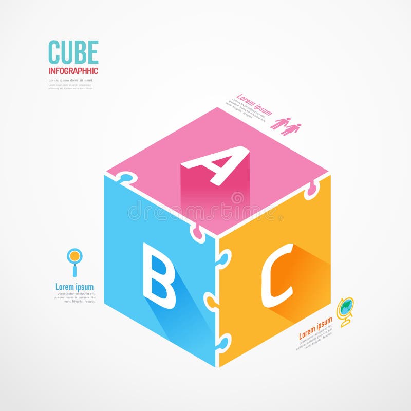 Cube Box Shape Jigsaw Banner.Education Concept Design Infographic ...
