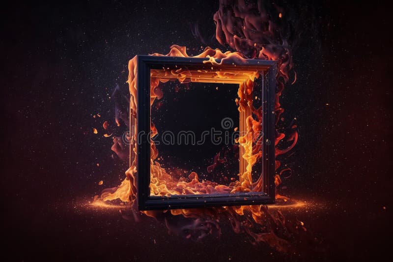 Cube Burning Fire Frame in the Dark Generative AI Stock Illustration ...