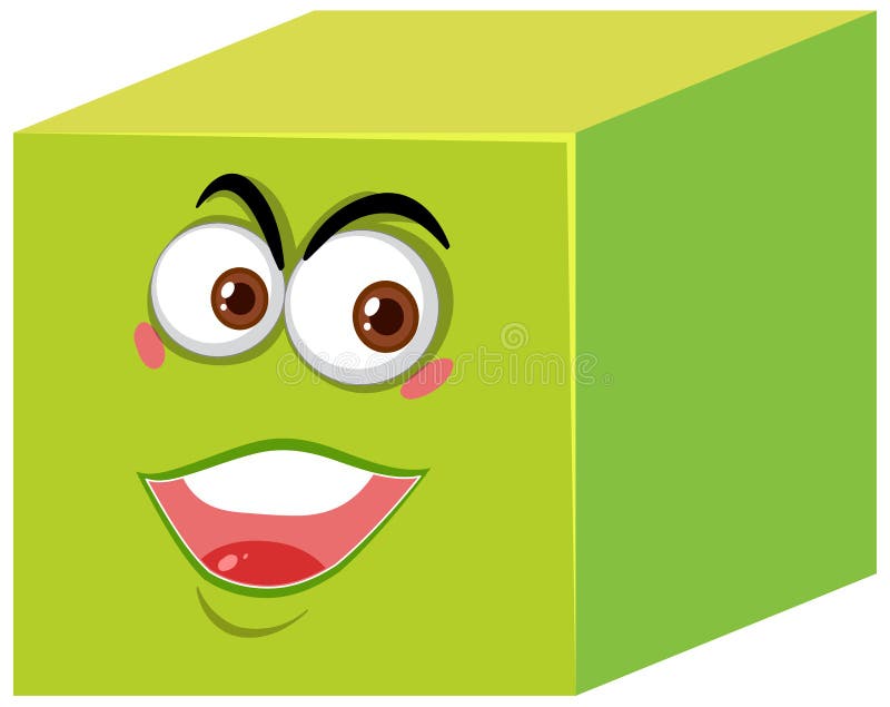 Cube Cartoon Character with Face Expression on White Background Stock ...