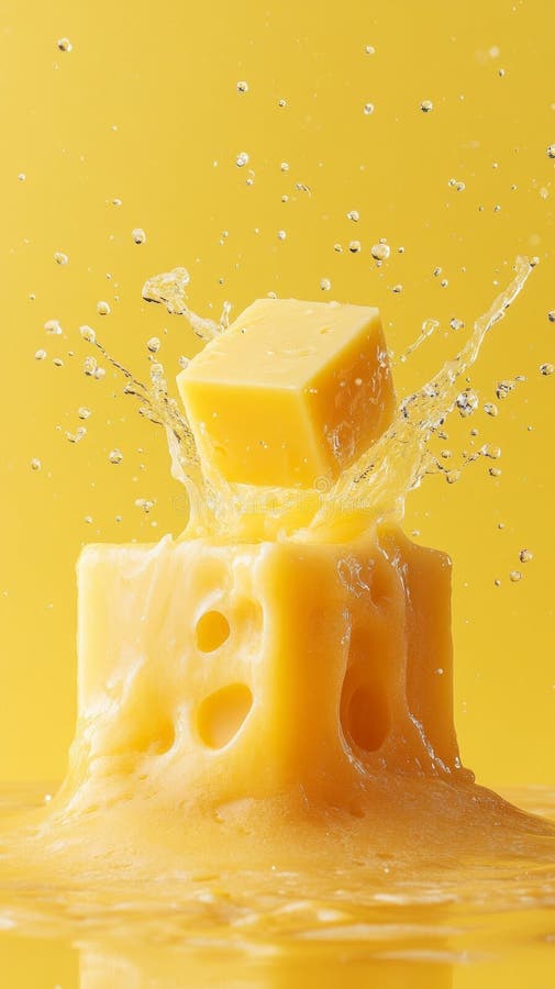 A Cube of Cheese is Dramatically Splashing into a Puddle of Melted ...