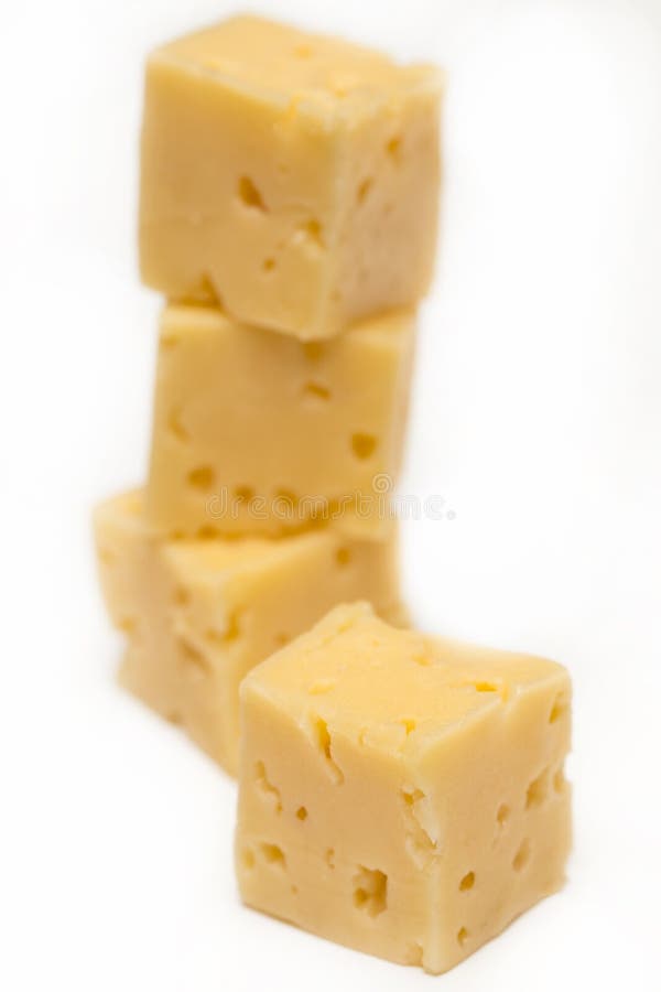 Cube of Cheese Isolated on a White Background. Collection Stock Image ...