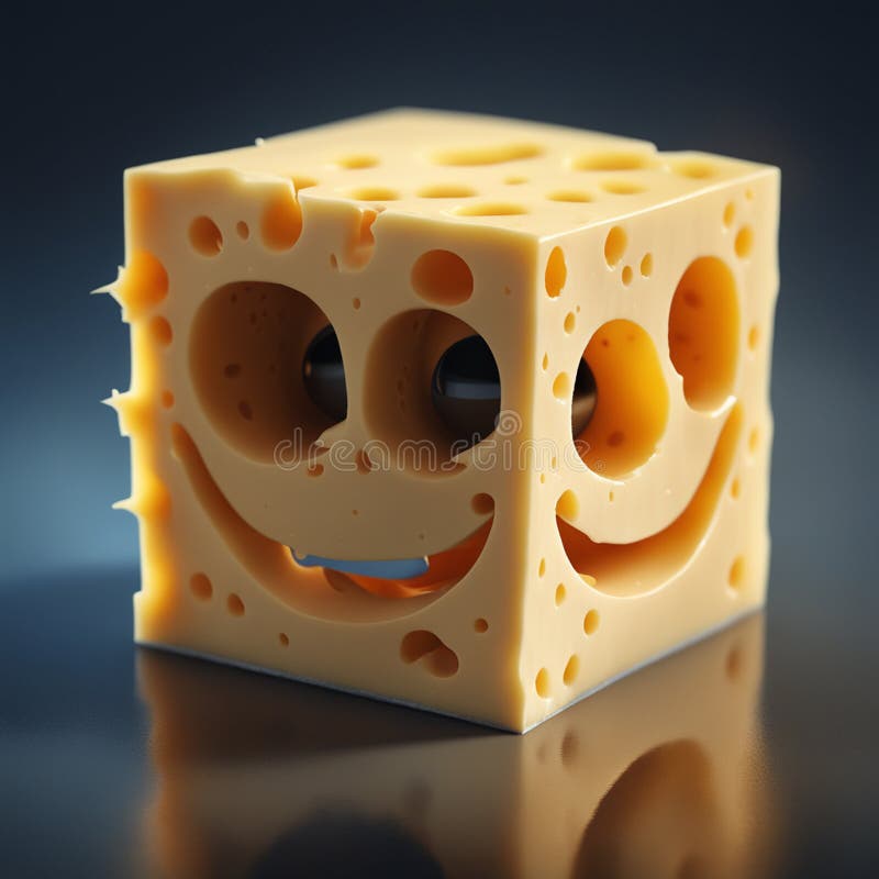 A Cube of Cheese with Laughing Holes on All Sides. Stock Illustration ...
