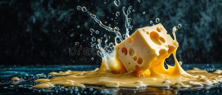 A Cube of Cheese Makes a Dynamic Splash As it Falls into a Pool of ...