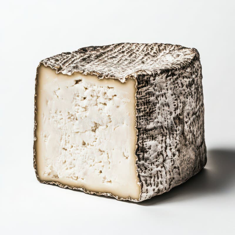 A Cube of Cheese with a Textured Rind and Creamy Interior Stock ...