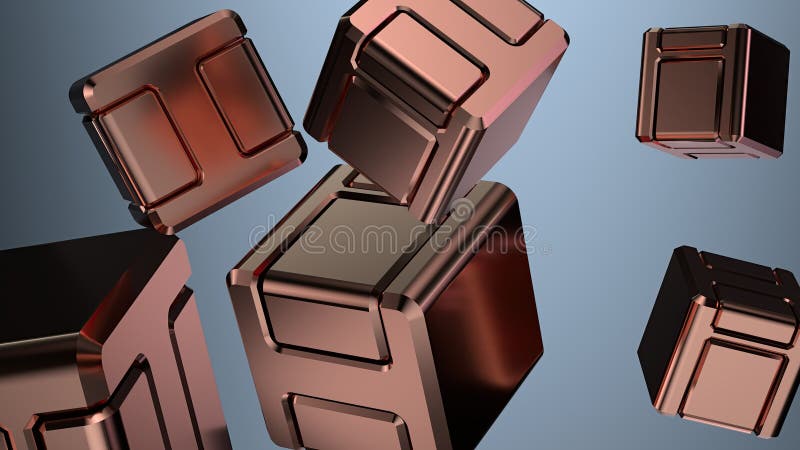 Cube Copper Metal Lump Shape Scientific Elegant Modern 3D Rendering ...